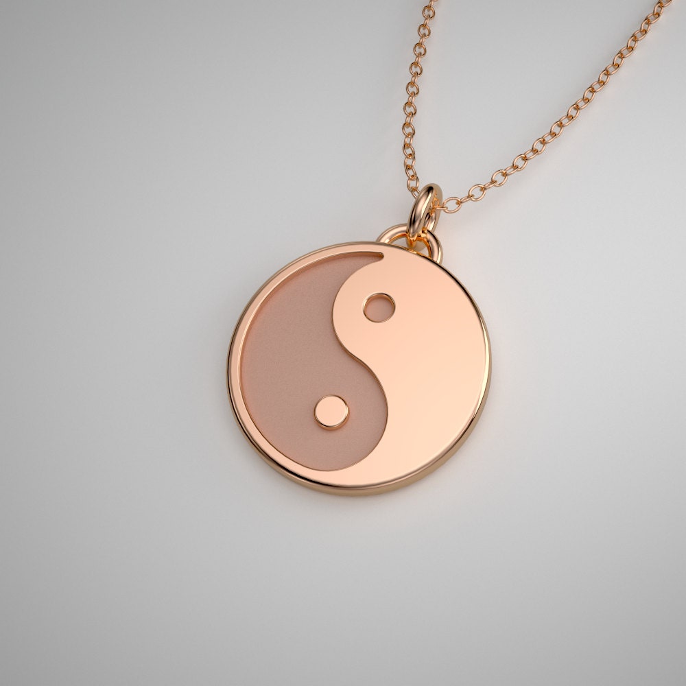 14k Gold Yin Yang Necklace Solid 14k 18k Yellow Rose