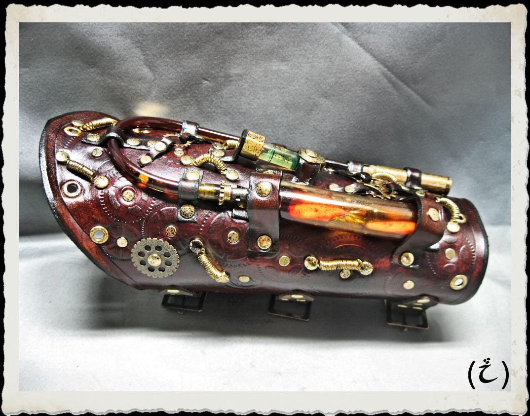 Steampunk leather bracer Chronos