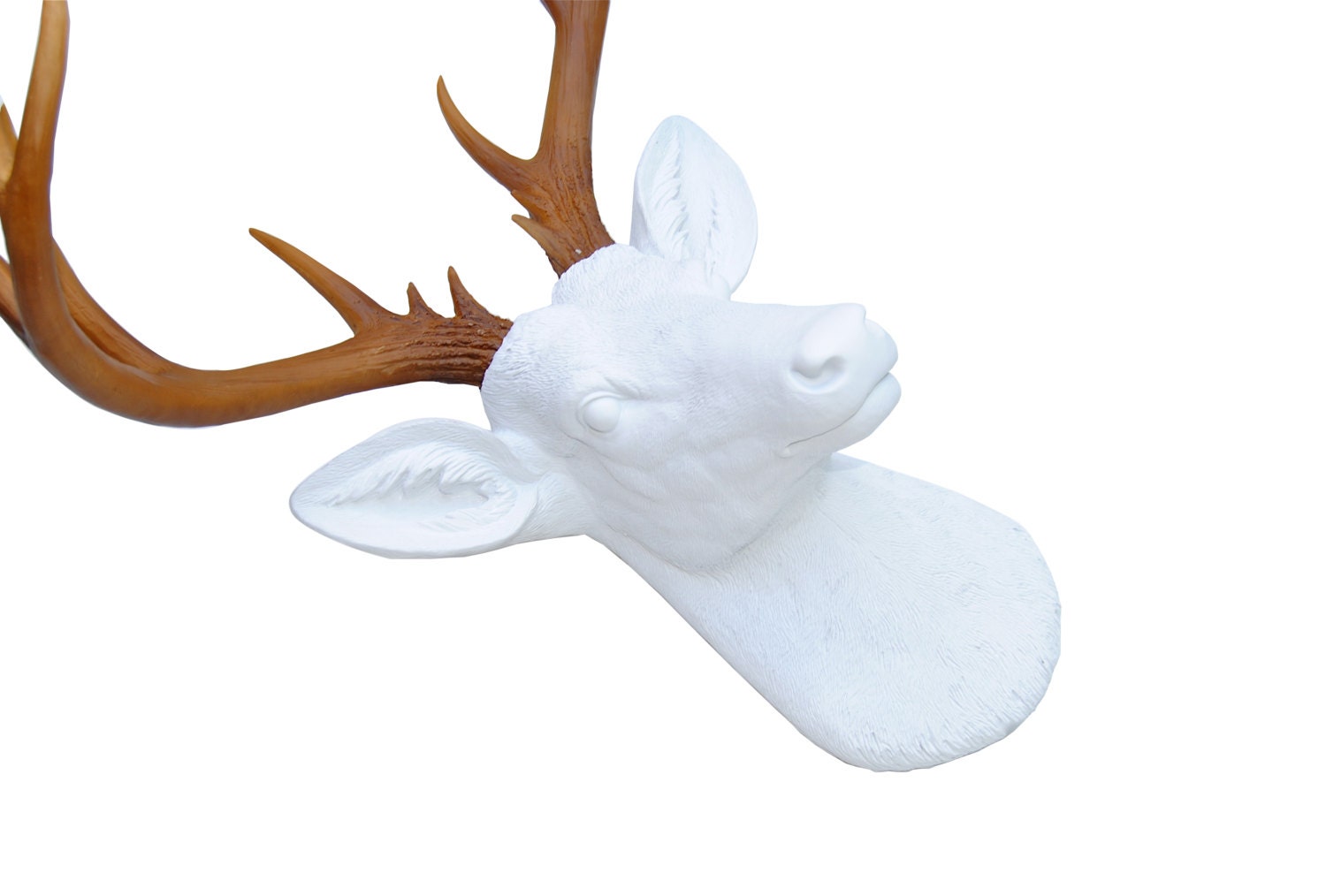 Large Deer Head White Deer Head with Natural Brown Antlers