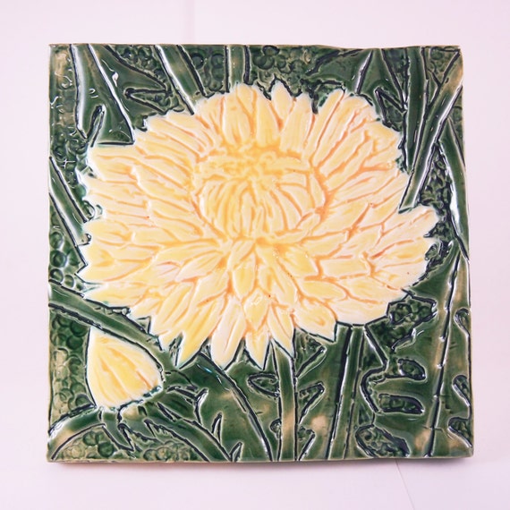 Dandelion Low-Relief Ceramic Art Tile