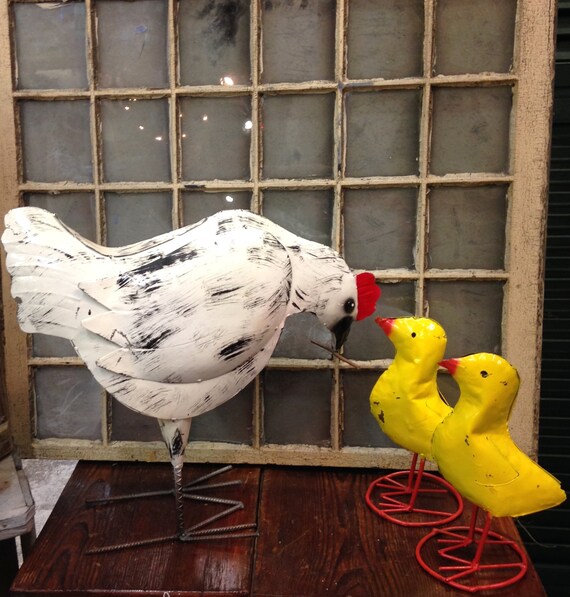 Rustic Recycled Metal Chicken & Chicks