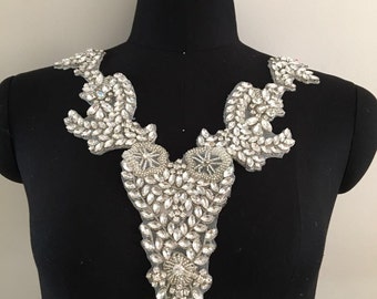 Lace trim Lace Fabric rhinestone applique rosette by LaceFun