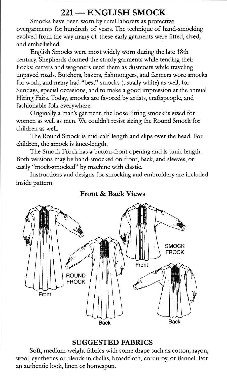 Folkwear 221 English Smock in 2 Lengths Sewing Pattern for Men, Women ...