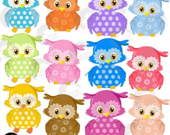 Owls clipart whimsical owls baby owls birdies branch