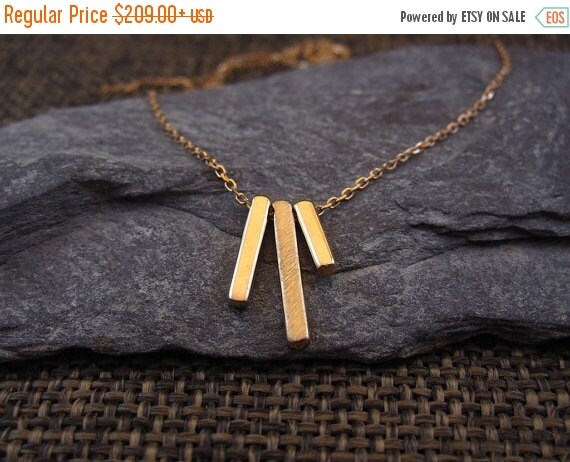 Solid 14K Rose Gold Bars Necklace Handmade Solid by AverieJewelry