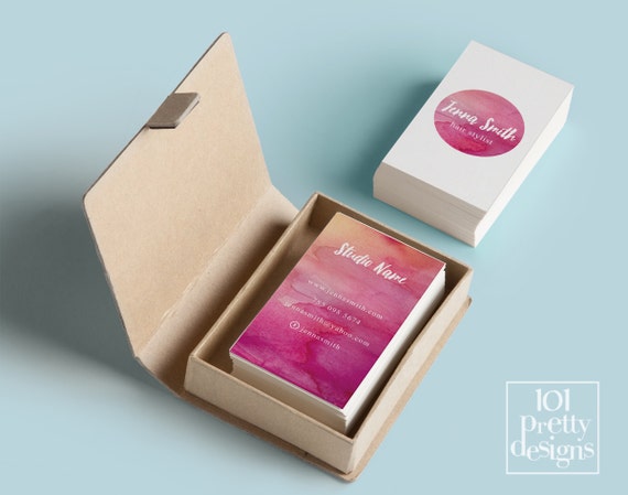 Watercolor business card template pastel printable business