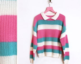 Pink striped sweater | Etsy