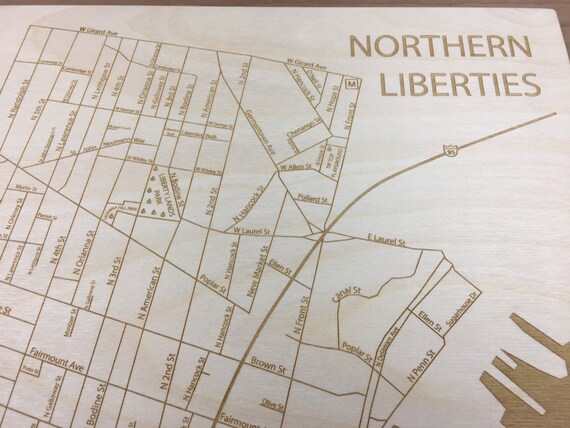 Northern Liberties Philadelphia Map Engraved Wood Laser