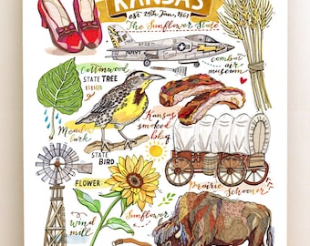 North Carolina print State symbols Illustration State art