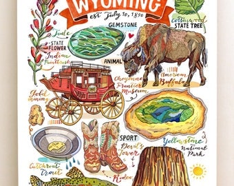 North Carolina print State symbols Illustration State art