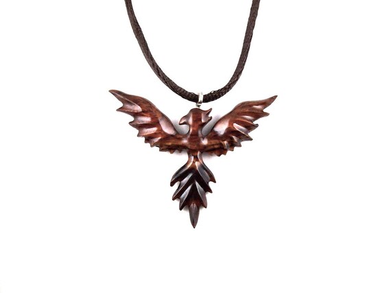Phoenix Pendant Phoenix Necklace Wood Phoenix Rising