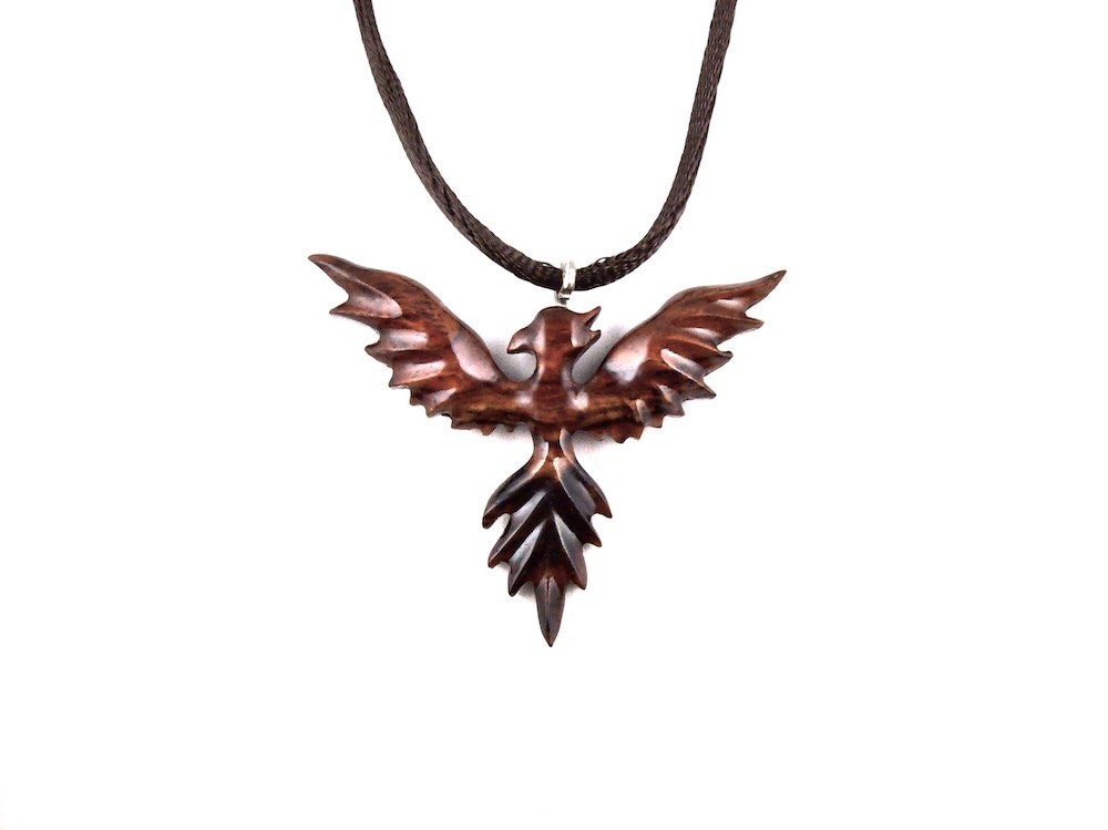 Phoenix Pendant Phoenix Necklace Wood Phoenix Rising