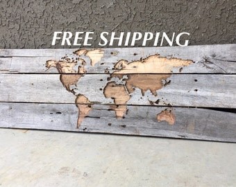 Wooden world map | Etsy