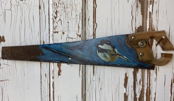 Items similar to Handpainted original art painting on upcycled saw ...