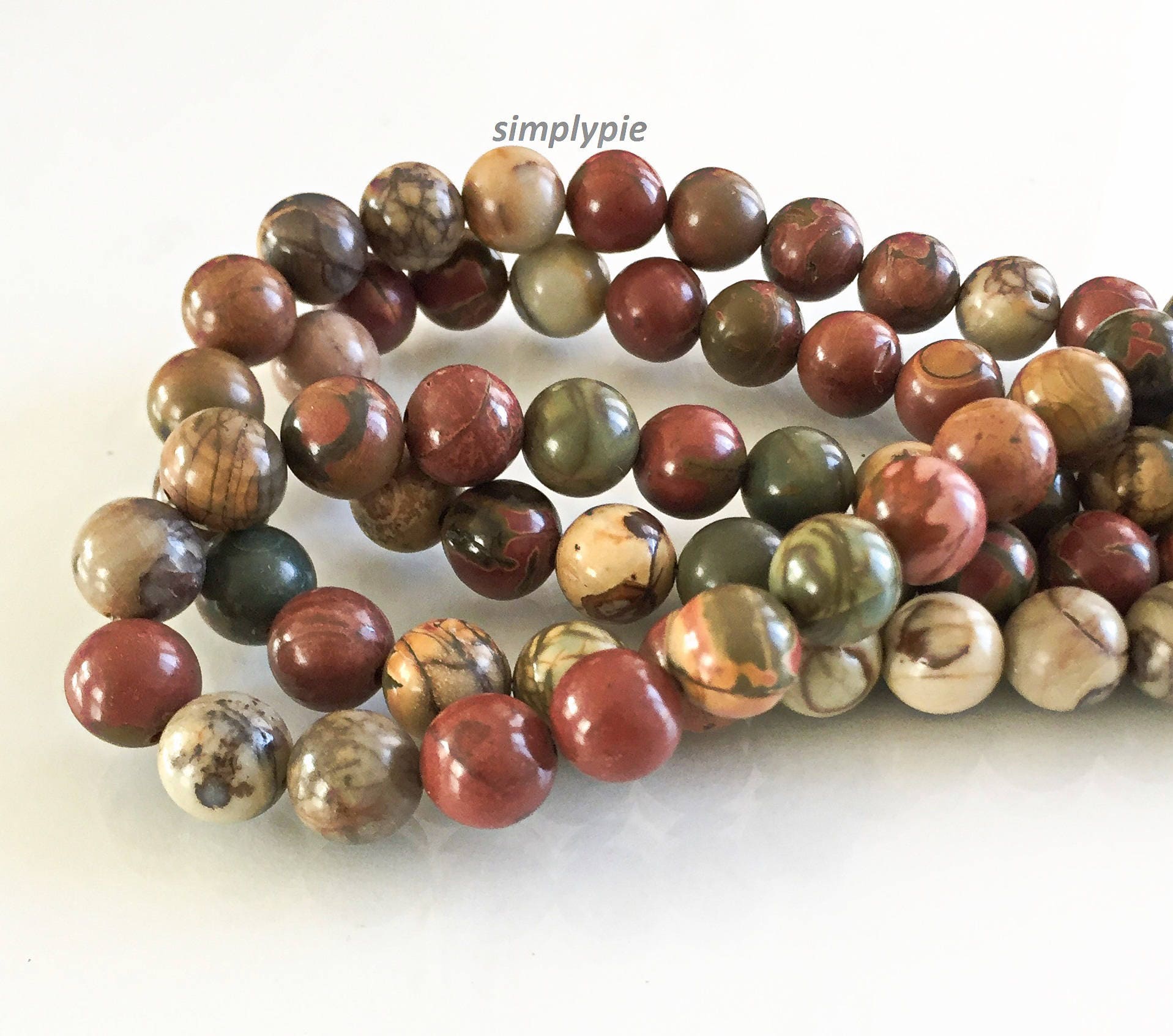 Full Strand 10mm Round Red Creek Jasper Gemstone Beads 15-Inch