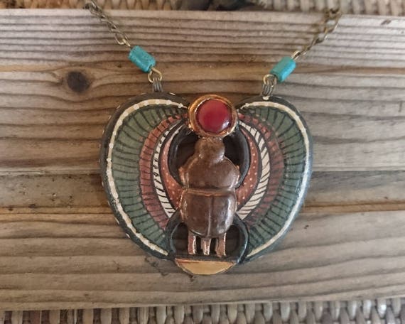 Big size Egyptian Winged Scarab with Ra in the form of the Sun