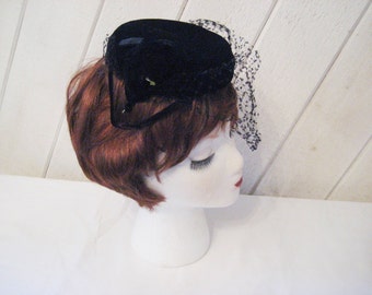 Black veiled hat | Etsy