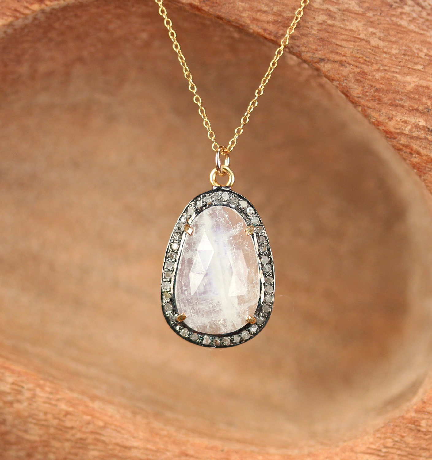 Diamond and moonstone pendant necklace diamond necklace
