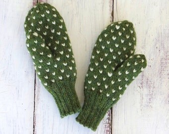 MADE TO ORDER Thrummed Mittens Hand Knit Grey and White Wool