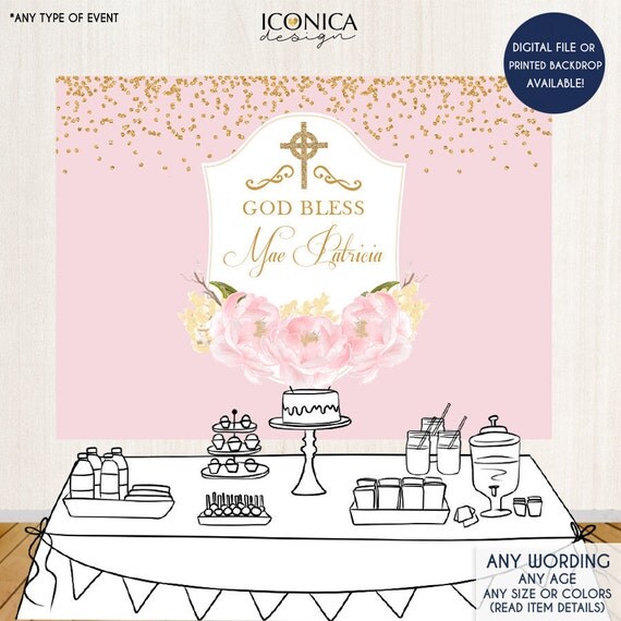 First Communion Party Backdrop First Communion Banner Floral