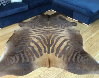 Cow hide Rug Stunning Premium Luxury Gold metallic on white