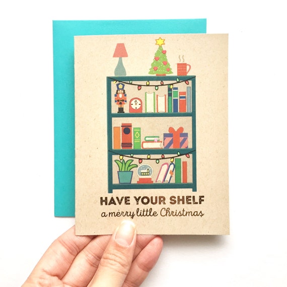 Book Shelf Christmas Card A2 Handmade Card for writers