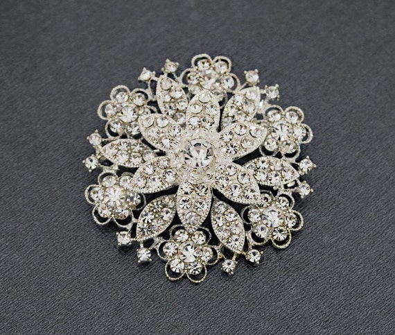 Wedding Silver Rhinestone Brooch Bridal Brooch Crystal