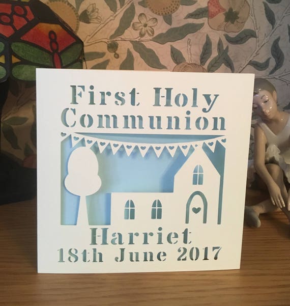 First Holy Communion Card Papercut Personalised 1st Holy