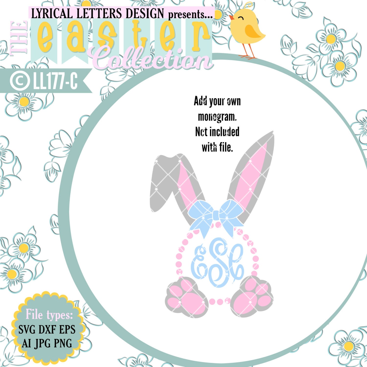 Easter Monogram Frame Bunny Ears Rabbit Feet LL177 C SVG