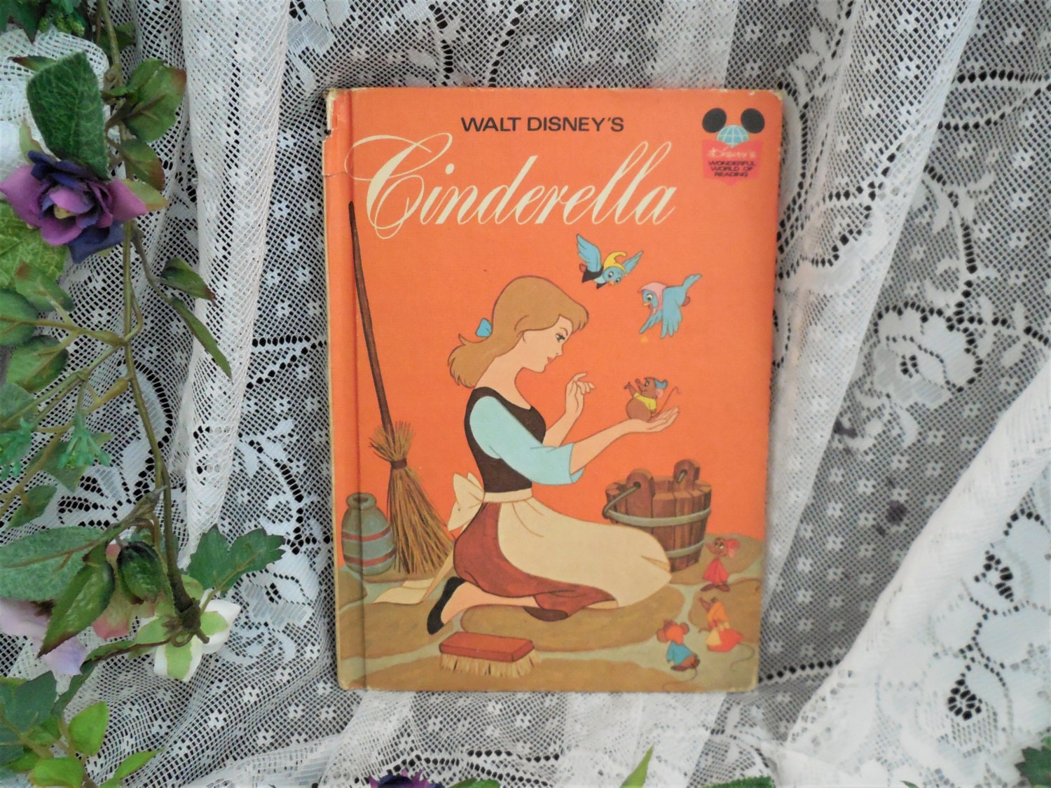 Disney Cinderella Book Vintage 1974. Hardback Orange Cover.