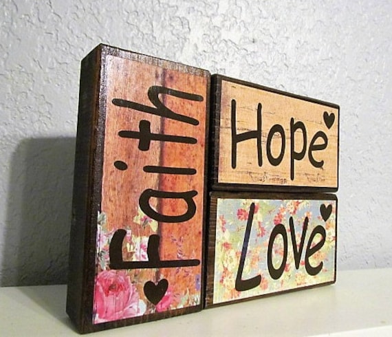 Wood Blocks Faith Hope Love Blocks Vinyl Letter Blocks