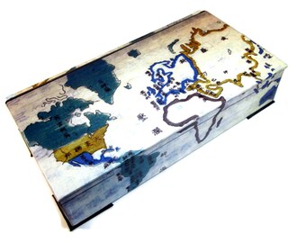 Decorative box Old world map vintage leather look desk