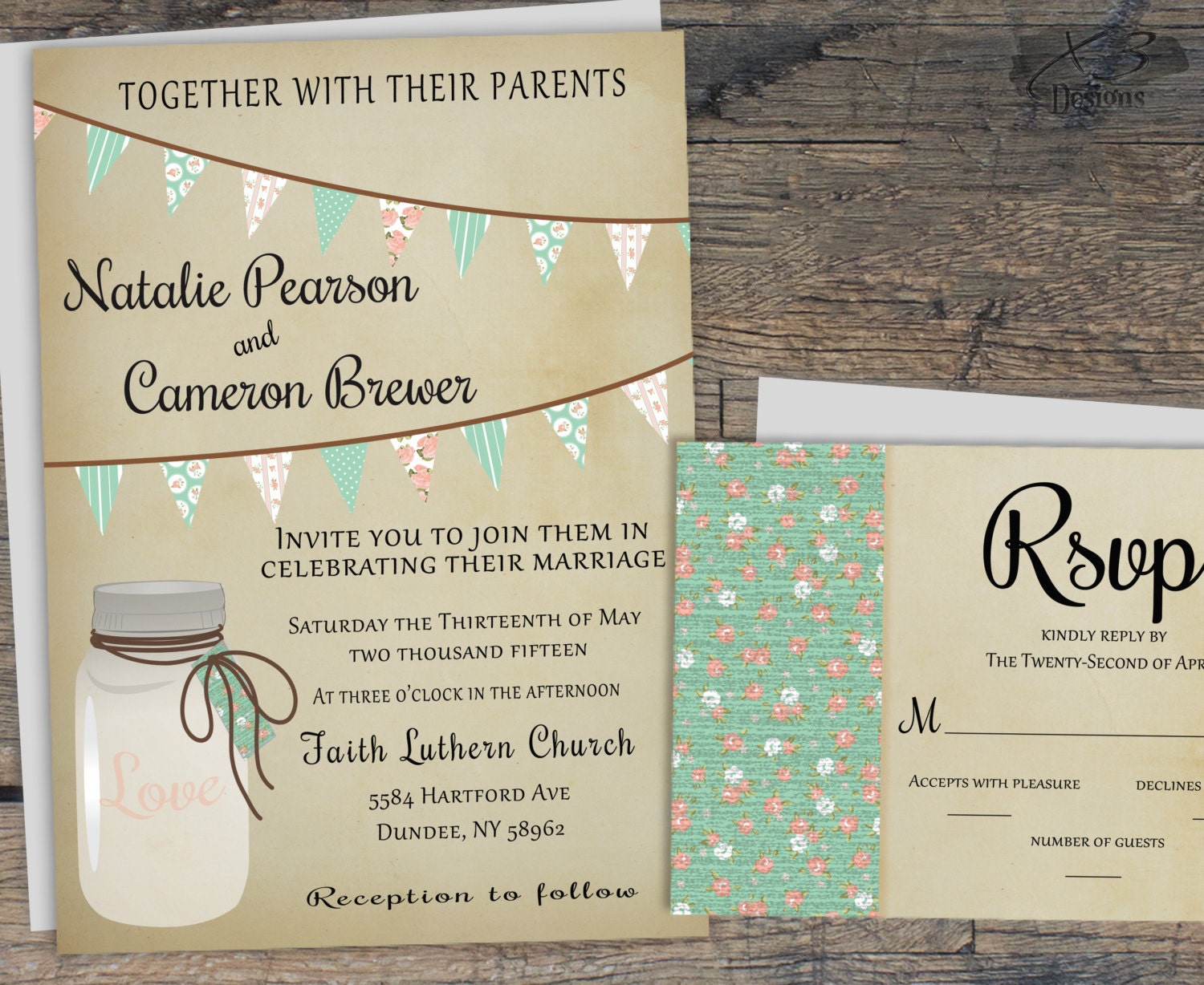Summer Rustic Wedding Invitation Printable Mason Jar Wedding