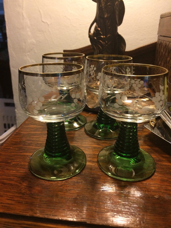 Roemer Glass Green Stemmed German Wine Glasses