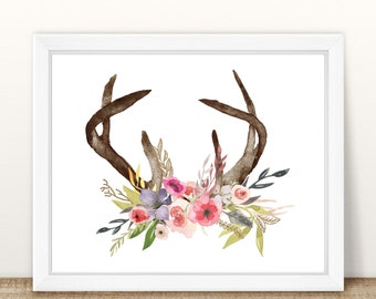 Floral antler art | Etsy