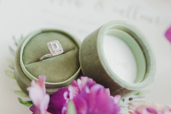 Velvet ring box vintage style sage