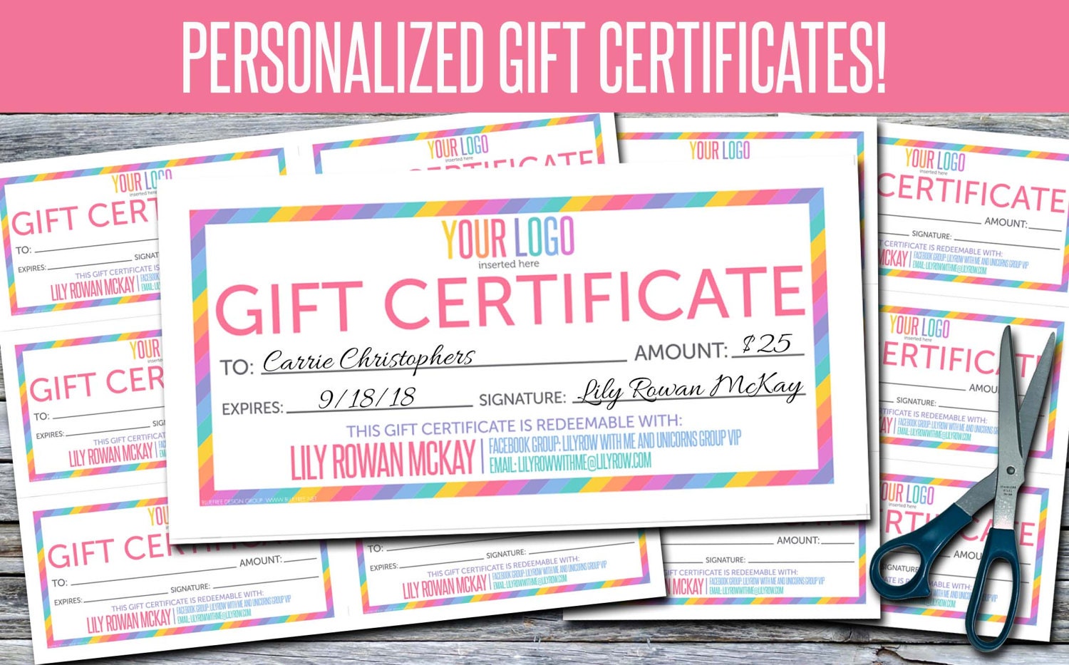Gift Certificates Personalized Print Your Own GFC01