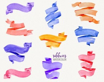 Watercolor Ribbon Clip Art Hand Painted Banner Digital