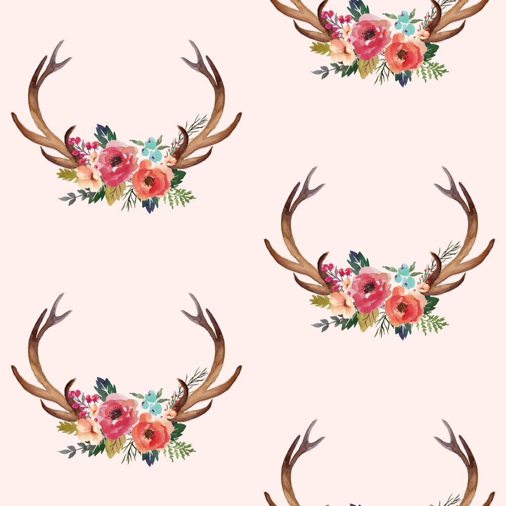 Boho Floral Antlers Fabric Floral Deer Garden-By Shopcabin