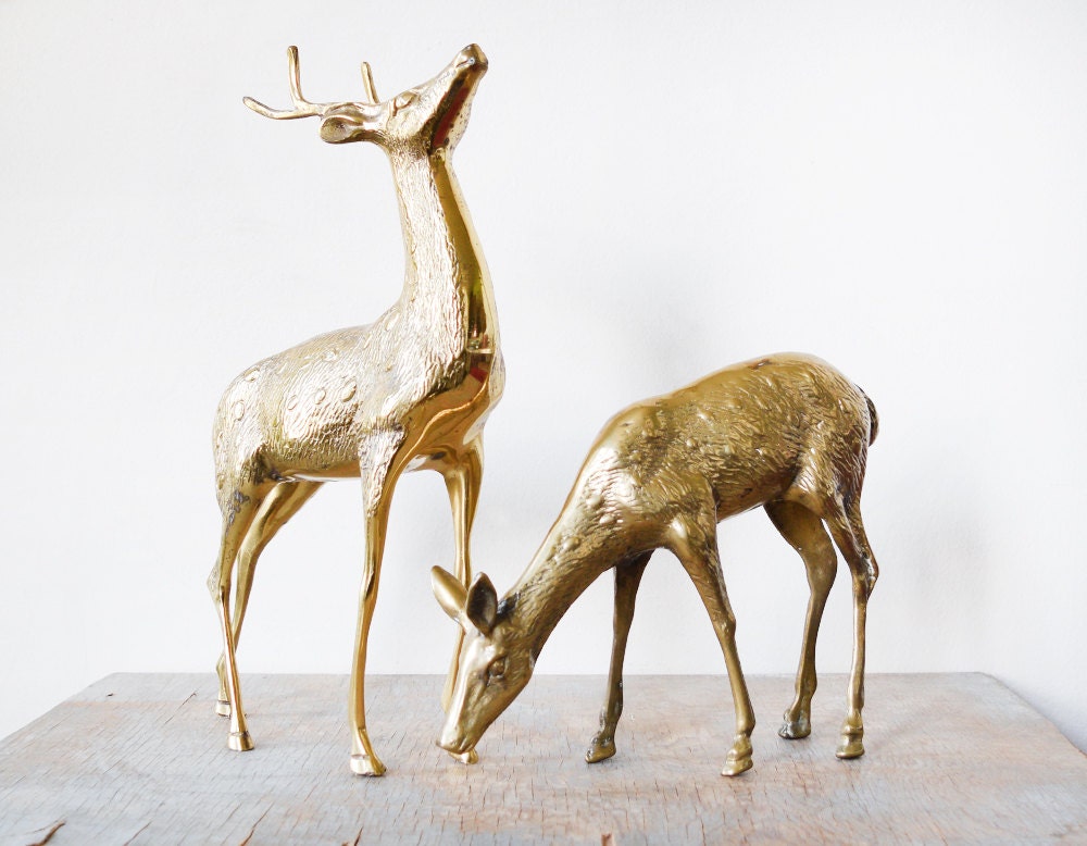 vintage brass deer figurines large brass deers by RustBeltThreads