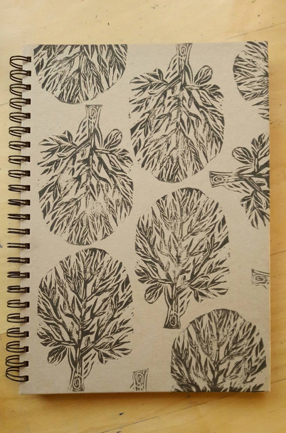 Tree Spiral Notebook // A4 Lino Print Block Lined Journal