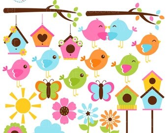 Birds Clipart Set clip art set of rainbow birds branches