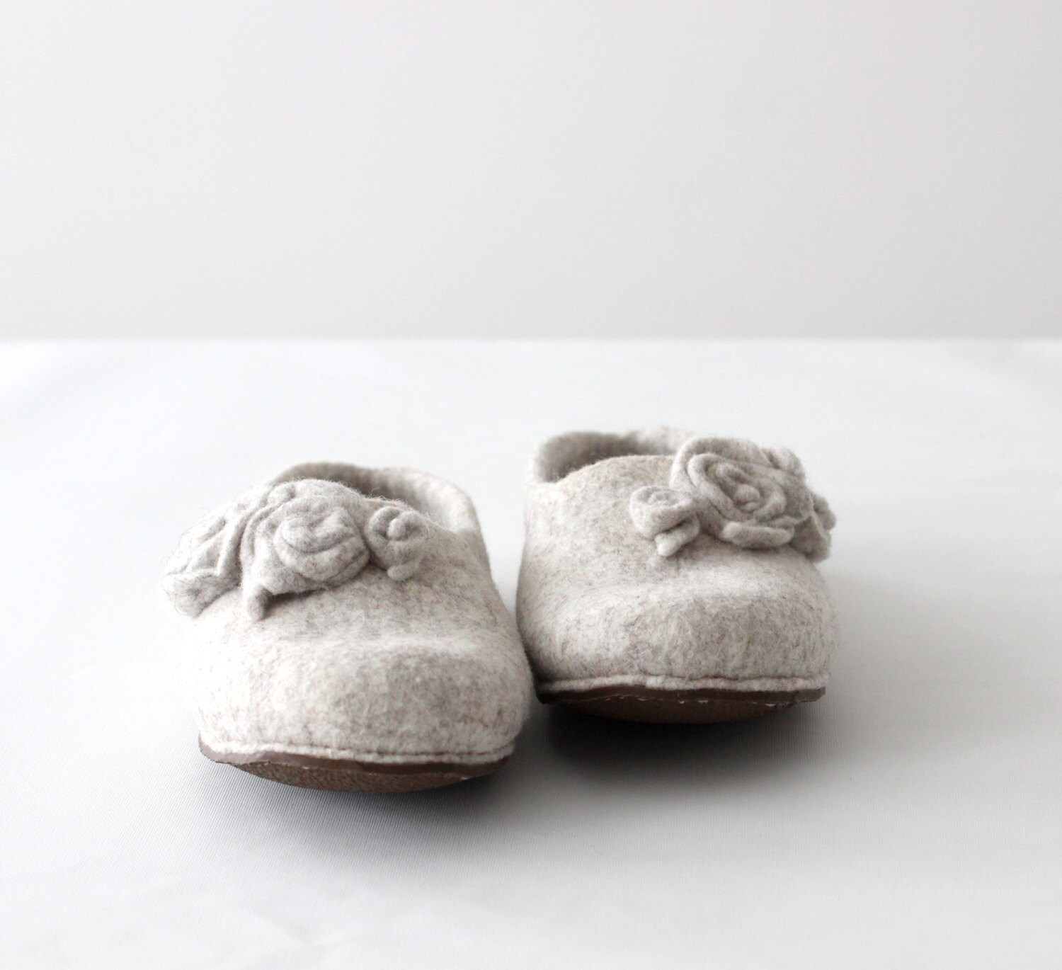 Women Slippers Felted Wool Slippers From Natural Beige Wool