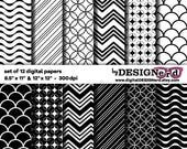 Items similar to Digital Scrapbook Paper - Black & White Collection 3 ...