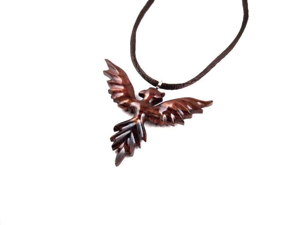 Phoenix Pendant Phoenix Necklace Wood Phoenix Rising