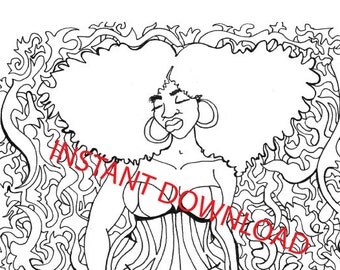 adult coloring page afro puffs illustration anti stress