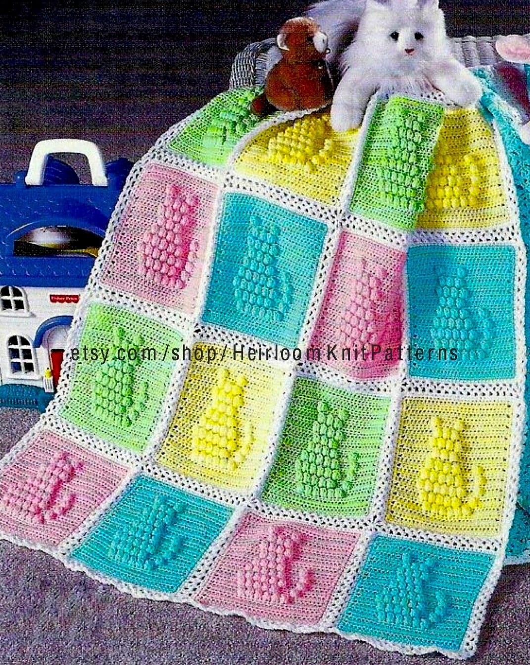 Baby Cat Afghan Blanket Crochet Pattern Popcorn Stitch Afghan