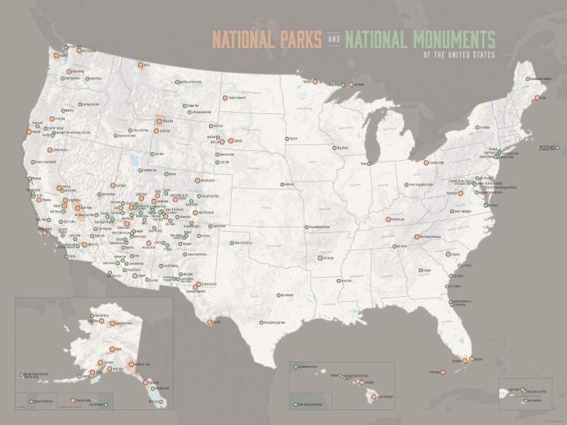 US National Parks & Monuments Map 18x24 Poster by BestMapsEver