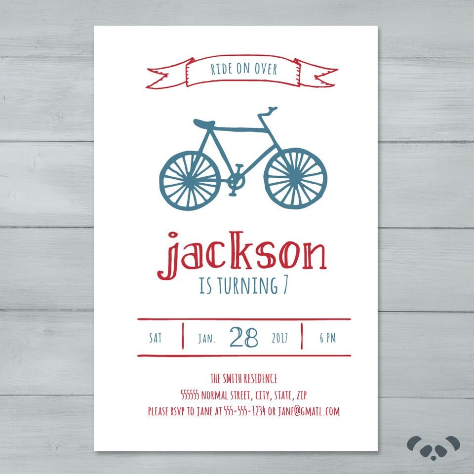 Bicycle Birthday Party Invitation Bike Birthday Invite
