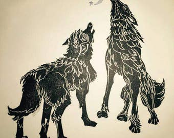 Howling wolf stamp | Etsy